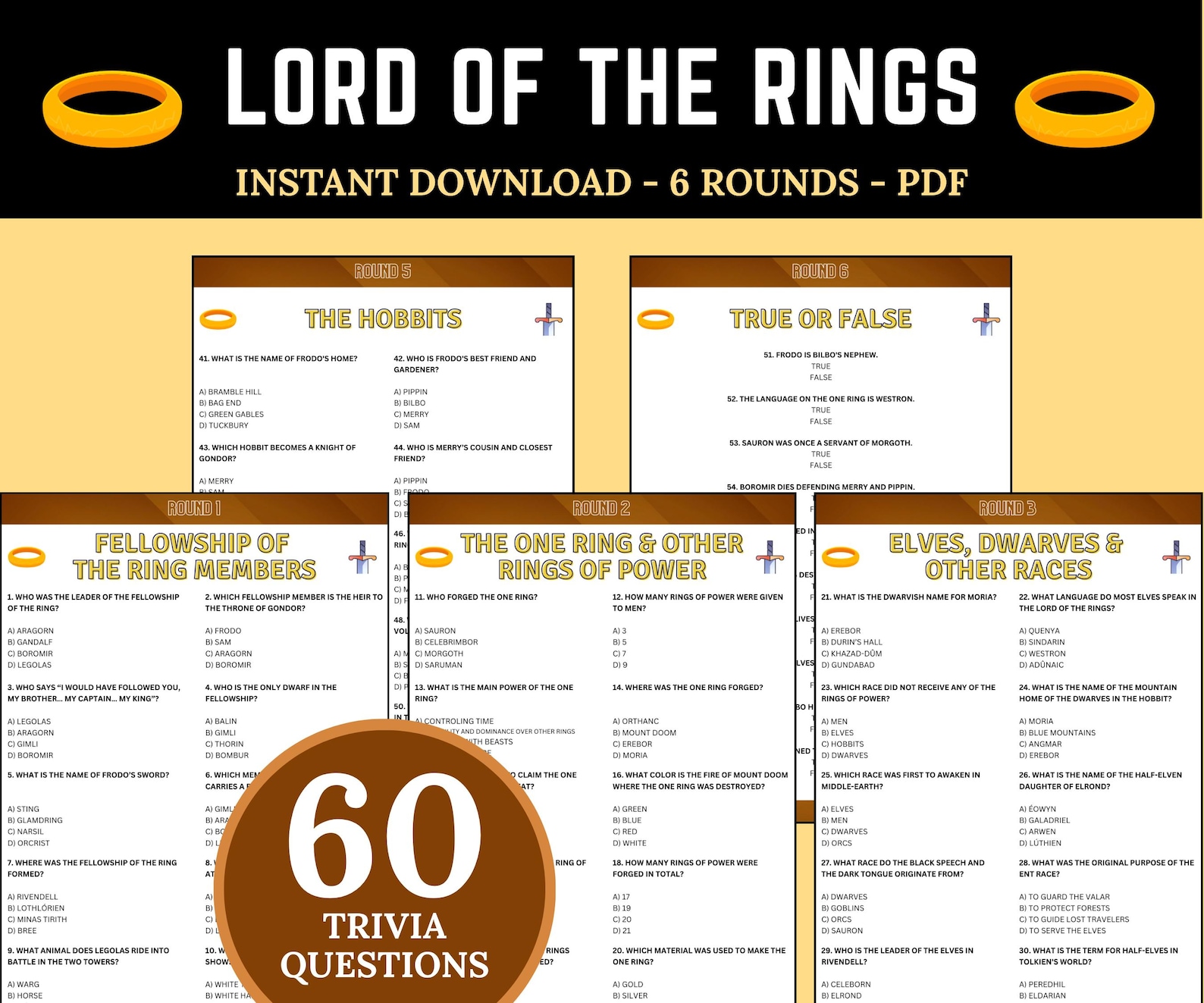Lord of the Rings Trivia Game | Printable LOTR Quiz | Lord of the Rings ...