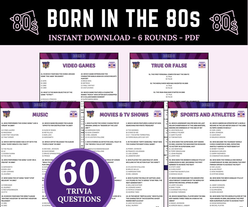 Born in the 80s Trivia Game | Printable 1980s Party Game | 80s Kids ...