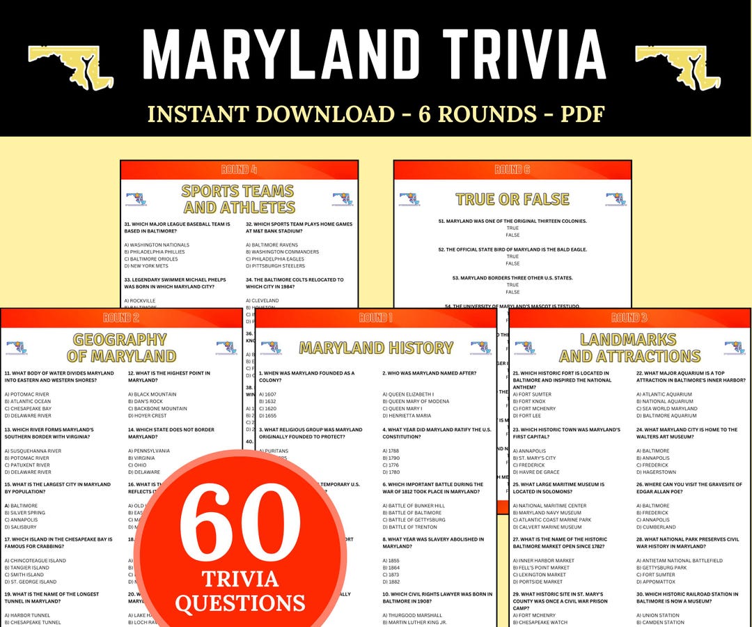 Maryland Trivia Game, Printable US States Quiz, USA Travel Game ...