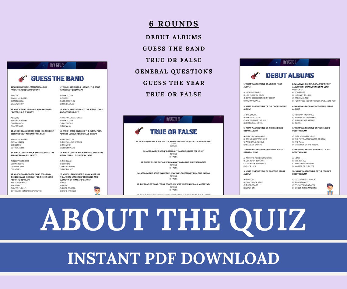 Classic Rock Bands Trivia | | Rock Star Trivia | Printable Trivia Game ...