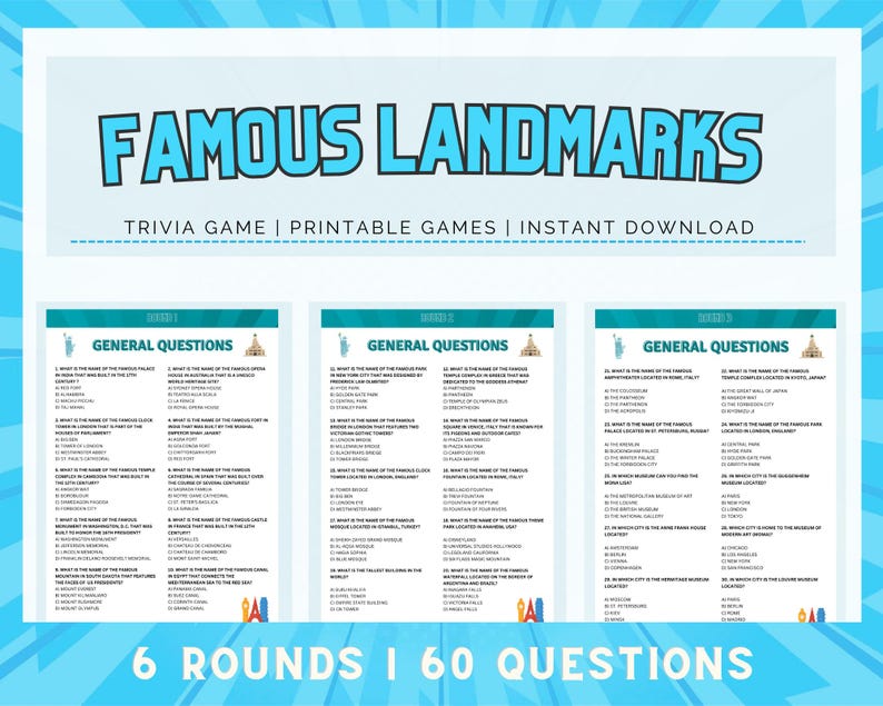 Famous Landmarks Trivia | Printable Fun Trivia Game | 60 Trivia ...