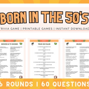 Born in the 50s Trivia | Fun Printable Trivia Game | 60 Trivia ...