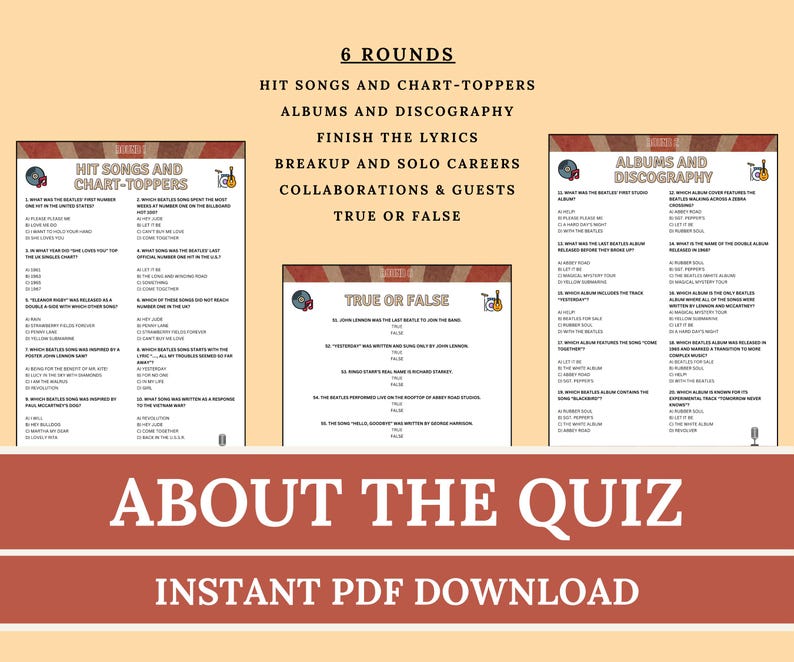 The Beatles Trivia Game, Printable Beatles Party Games, British Music ...