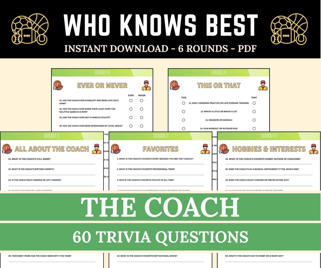 Who Knows the Coach Best Trivia Game Printable | Fun Team Bonding ...