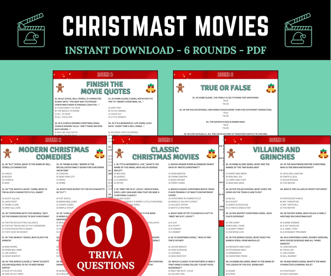 Christmas Movies Trivia Game | Printable Christmas Activities | Fun ...