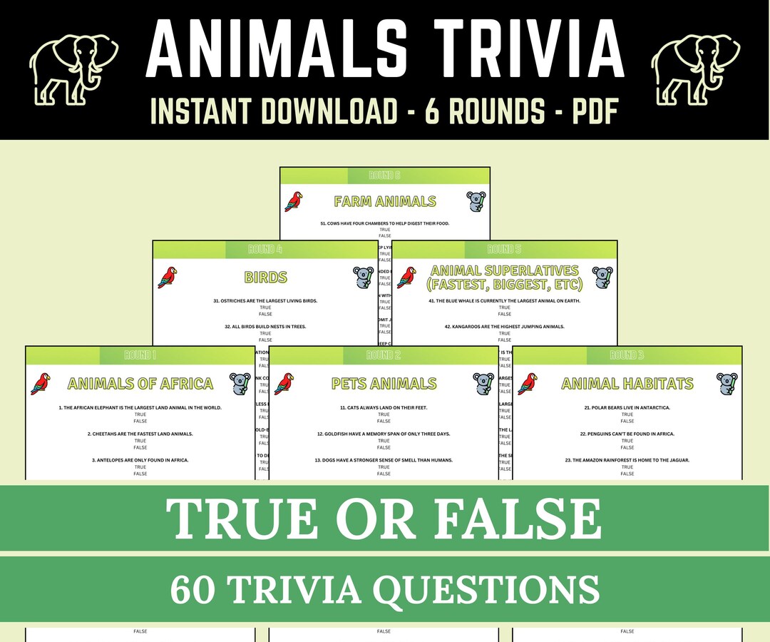 True or False Animals Trivia Questions | Fun Printable Animal Facts ...