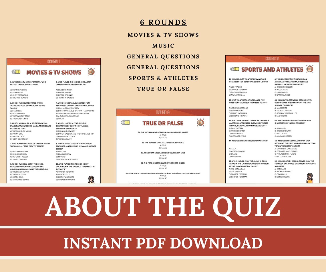 Born in the 60s Trivia | Fun Printable Trivia Game | 60 Trivia Night ...