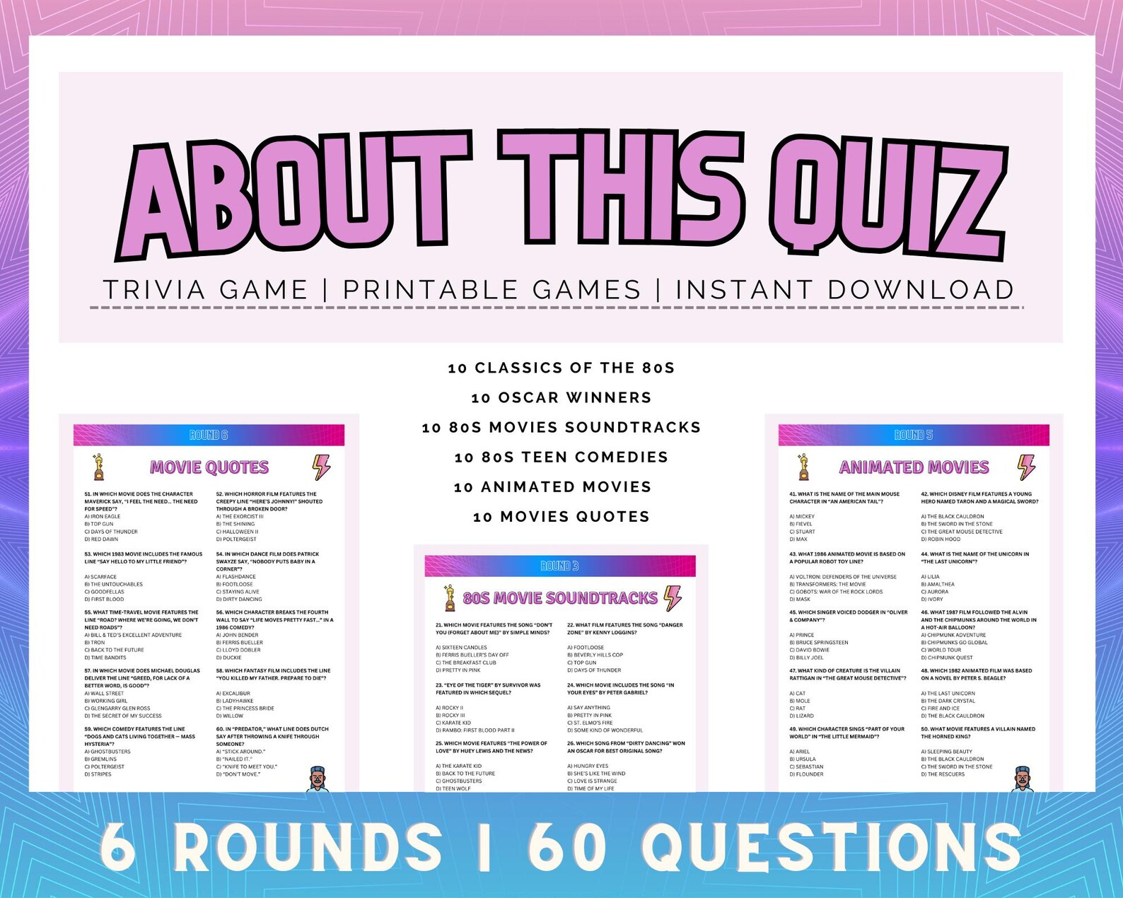 80s Movie Trivia | Printable 80s Trivia Game | 80s Decades Trivia | Fun ...