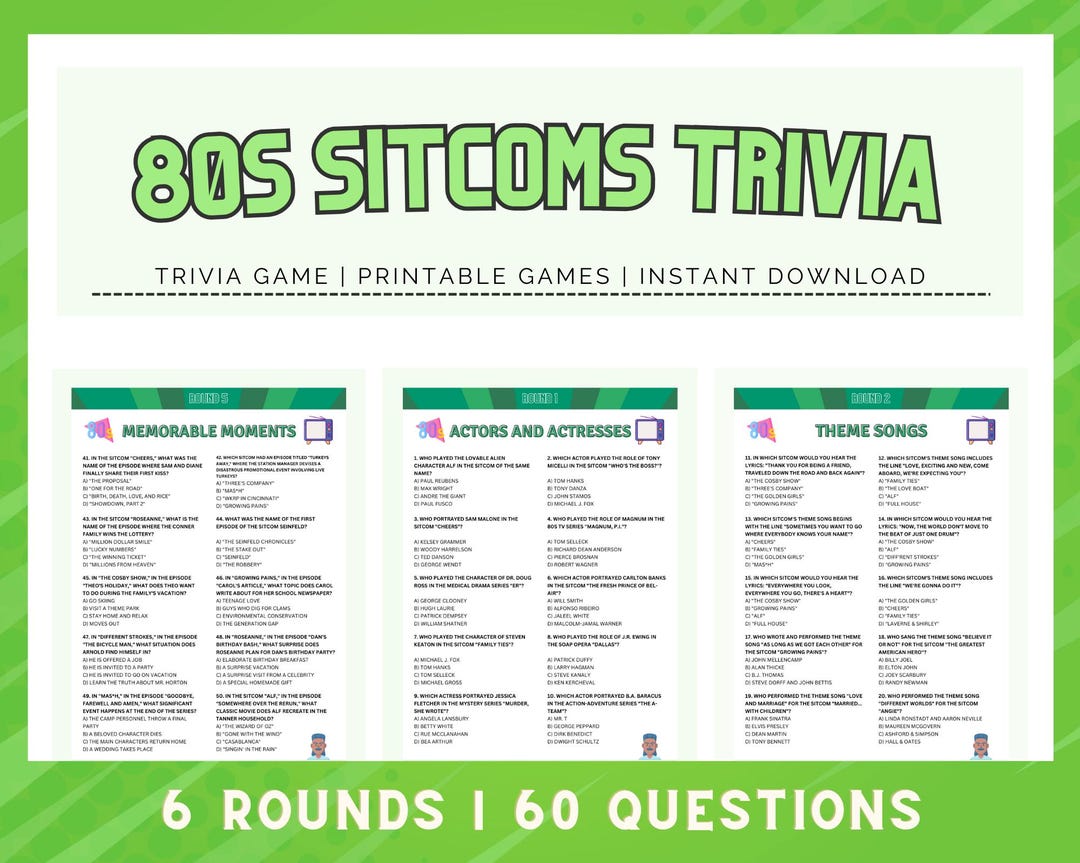 80s Sitcoms Trivia | Printable 1980s TV Quiz | Born in the 80s Trivia ...
