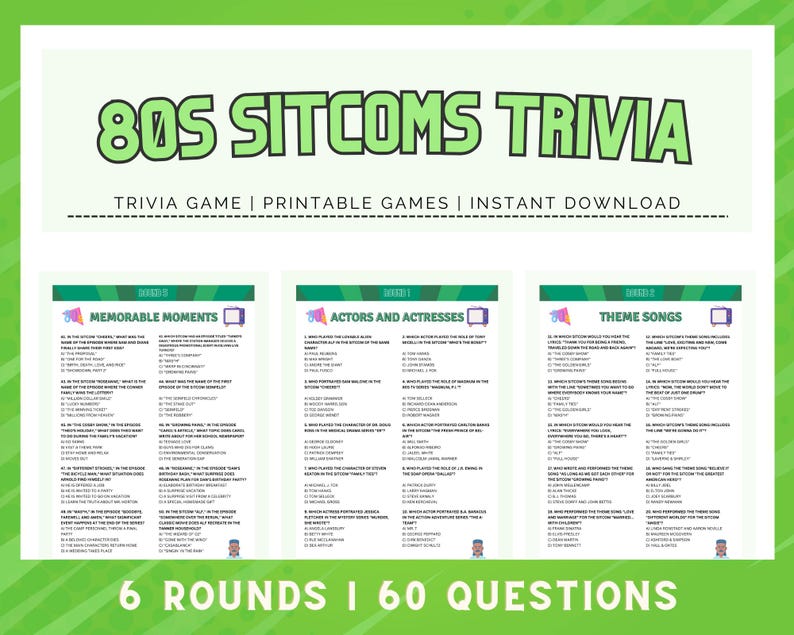 80s Sitcoms Trivia | Printable 1980s TV Quiz | Born in the 80s Trivia ...