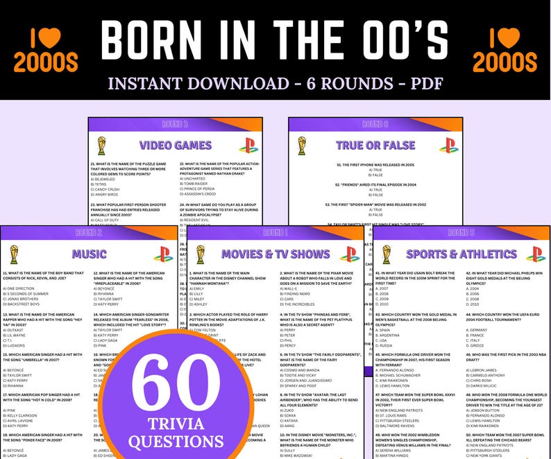 Born in the 00's Trivia | Printable Trivia Game | 60 Trivia Night ...
