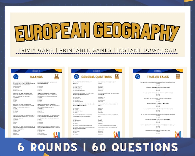 European Geography Trivia Printable Trivia Game 60 Trivia Night ...