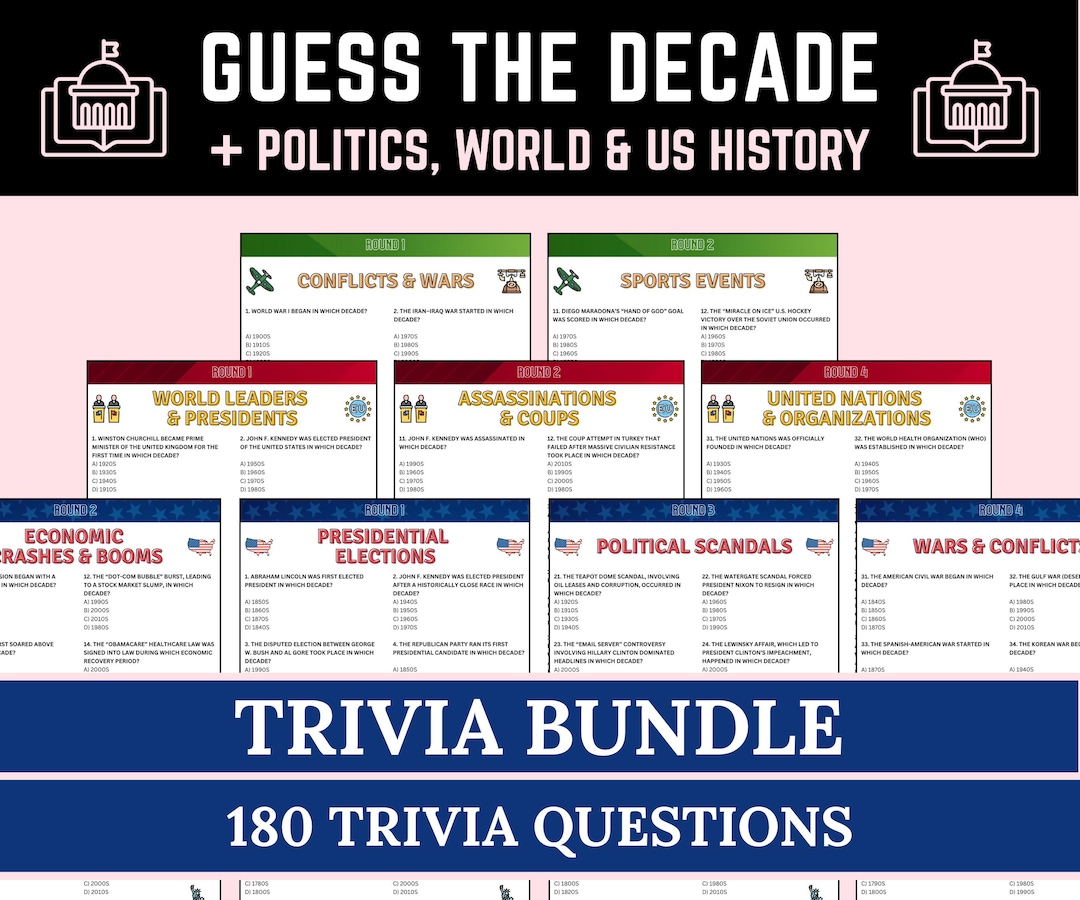 Guess the Decade Trivia Bundle: Politics, World History & US History ...
