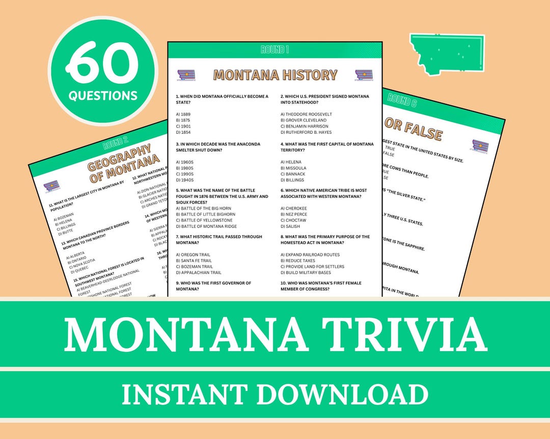 Montana Trivia Game, Printable Montana Road Trip Activity, Fun Facts ...
