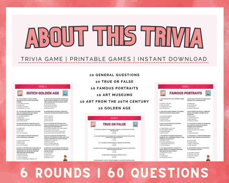 Paintings and Painters Trivia | Printable Trivia | 60 Trivia Night ...