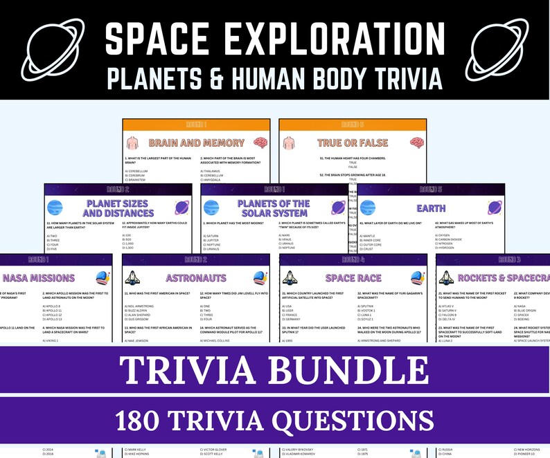 Space & Science Trivia Bundle, Printable Science Quiz for Kids and ...