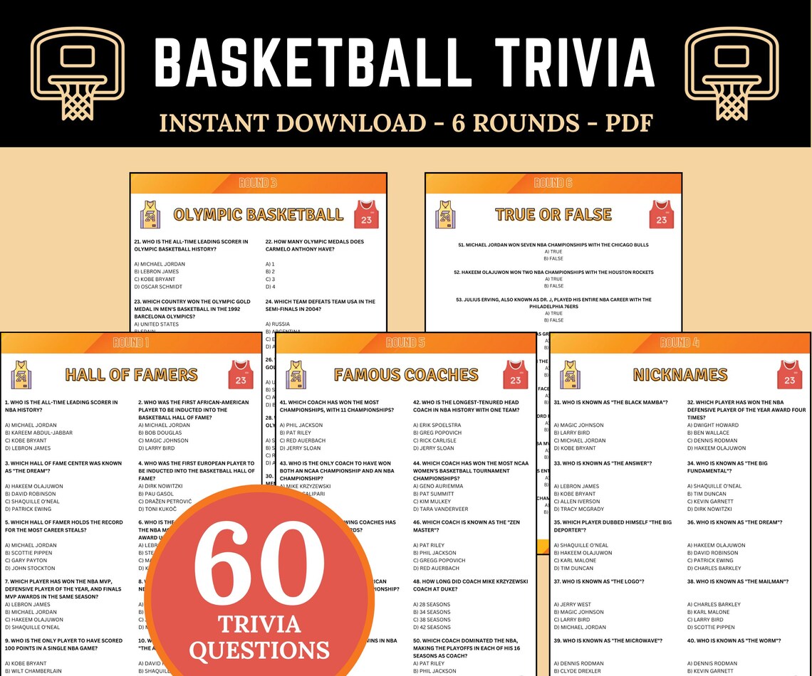 The Basketball Trivia | Fun Printable Trivia Game | Trivia Questions ...