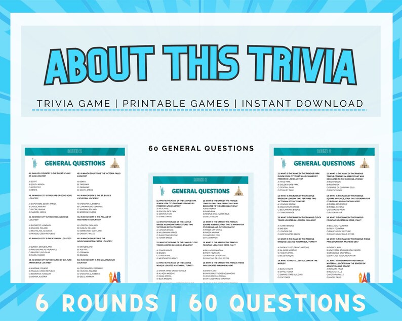 Famous Landmarks Trivia | Printable Fun Trivia Game | 60 Trivia ...