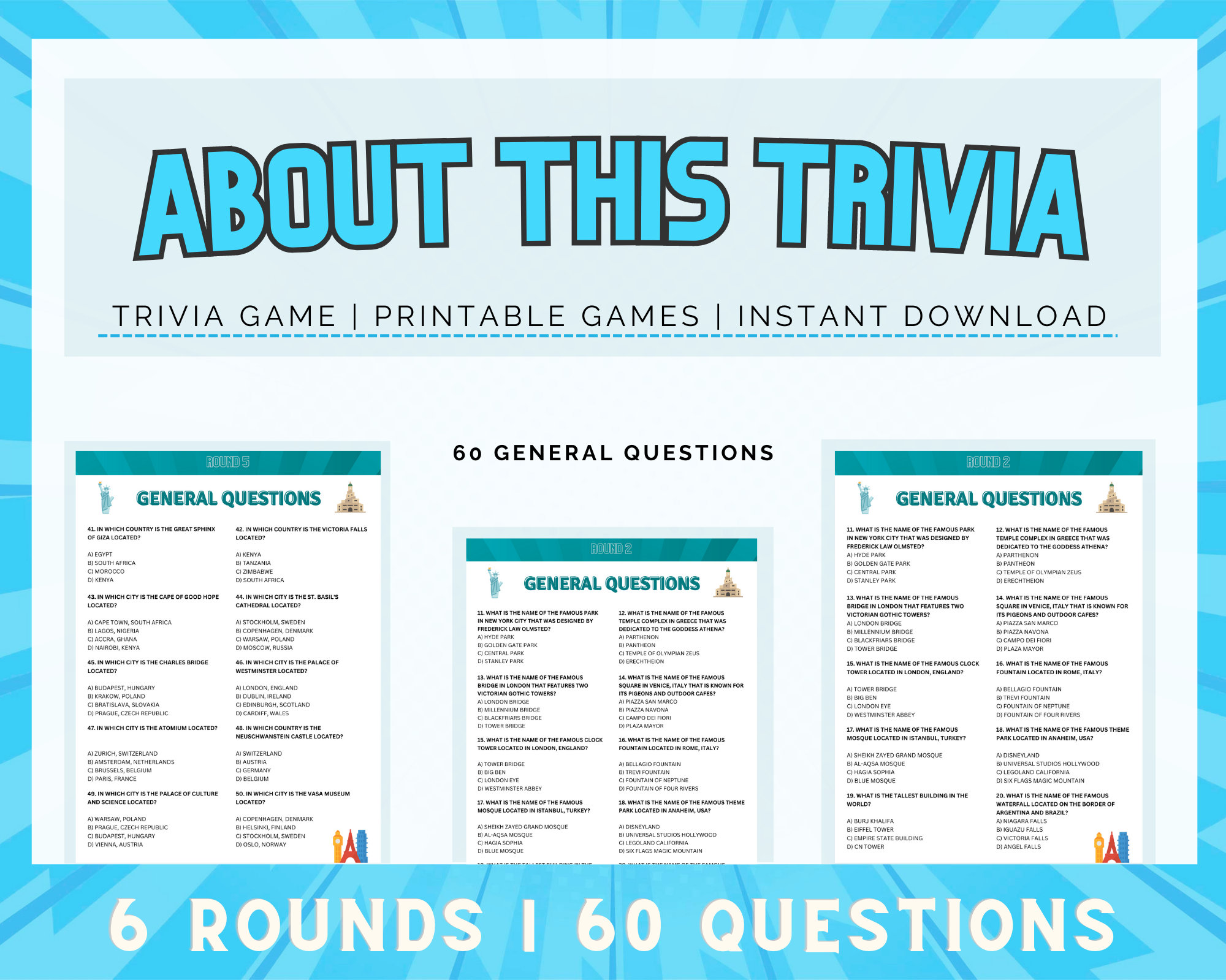 Famous Landmarks Trivia | Printable Fun Trivia Game | 60 Trivia ...