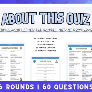 World Leaders Trivia | Fun Printable Politics Game | History Trivia ...