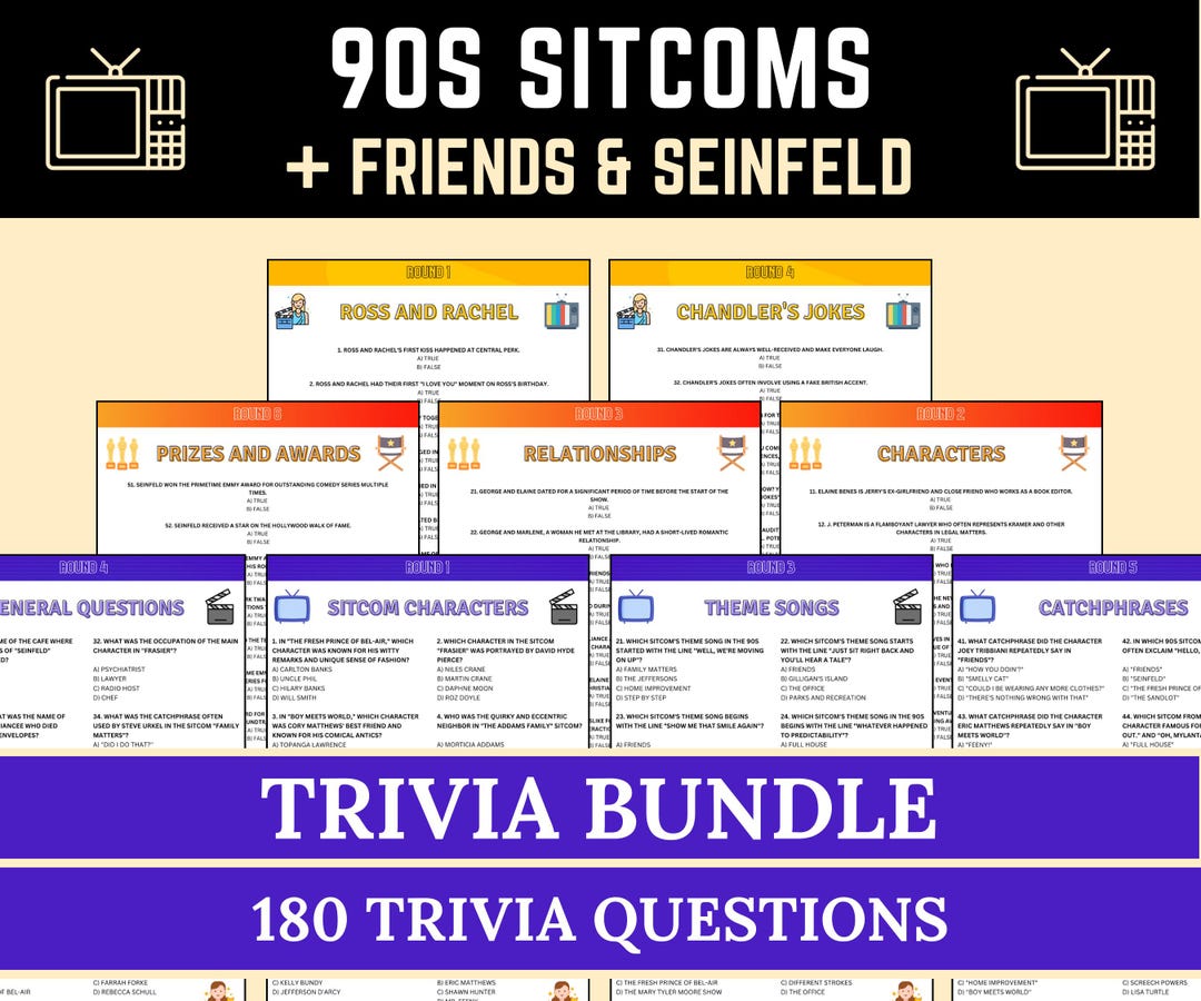 90s Sitcoms Trivia Bundle | Printable Friends & Seinfeld Trivia ...