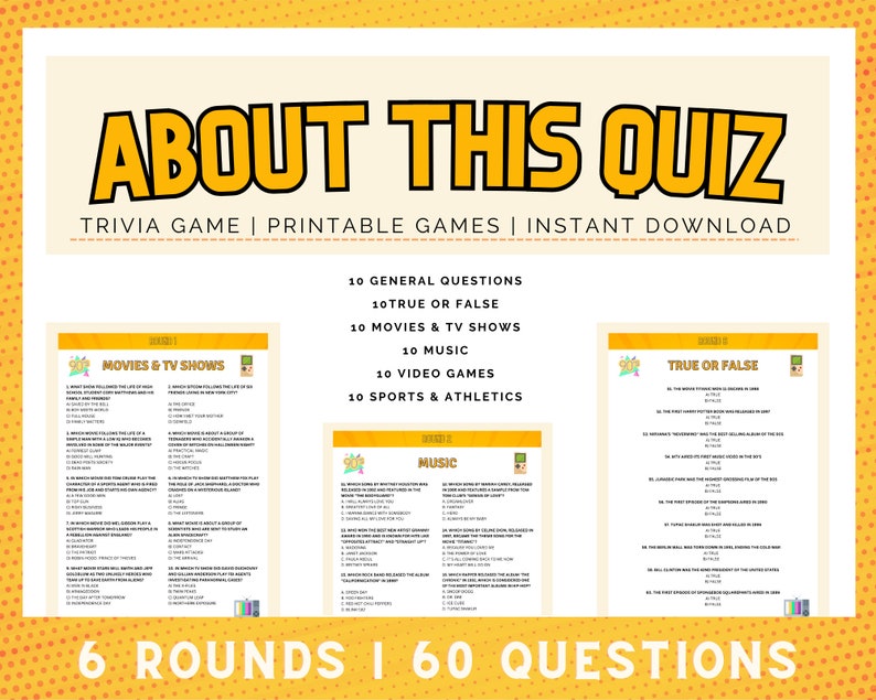 Born in the 90s Trivia | Printable 90s Kids Quiz | Born in the 90s Quiz ...