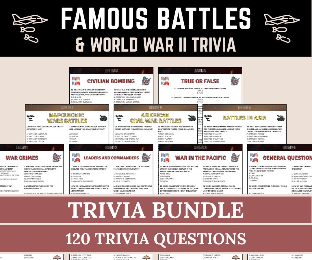 World War II Trivia & Famous War Battles Trivia Bundle | Printable ...