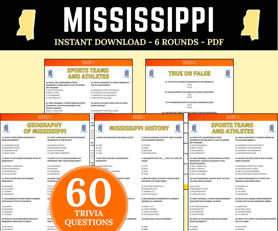 Mississippi Trivia Questions Printable | Mississippi Learning Game | 50 ...