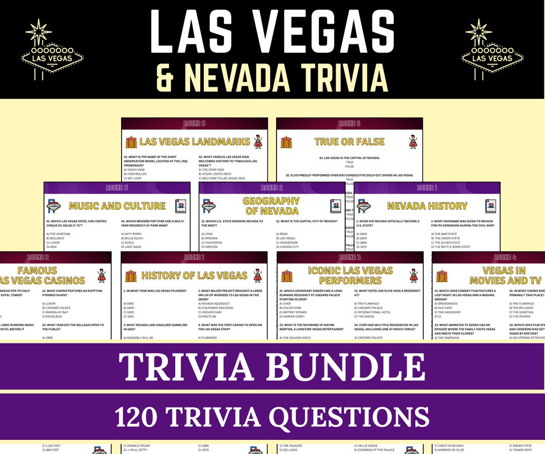 Printable Las Vegas Quiz & Nevada State Trivia Bundle | Fun Vegas Party ...