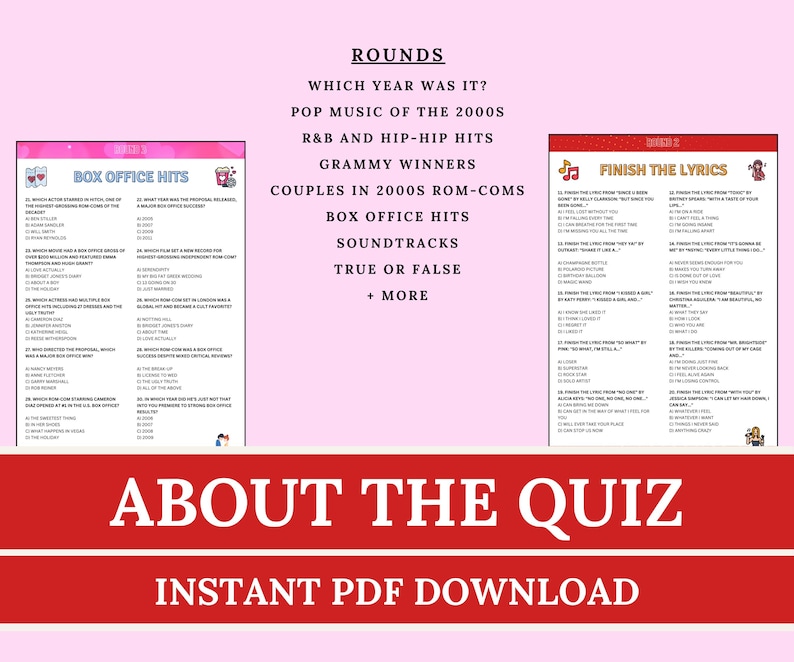 2000s Rom-com Trivia & 2000s Music Hits Trivia Game Bundle | Printable ...