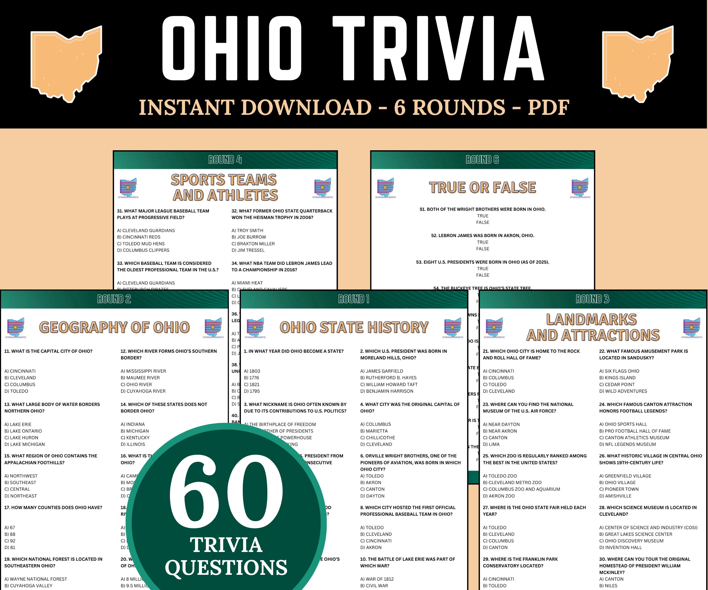 Ohio Trivia Printable | US States Quiz for Family | Explore the Buckeye ...
