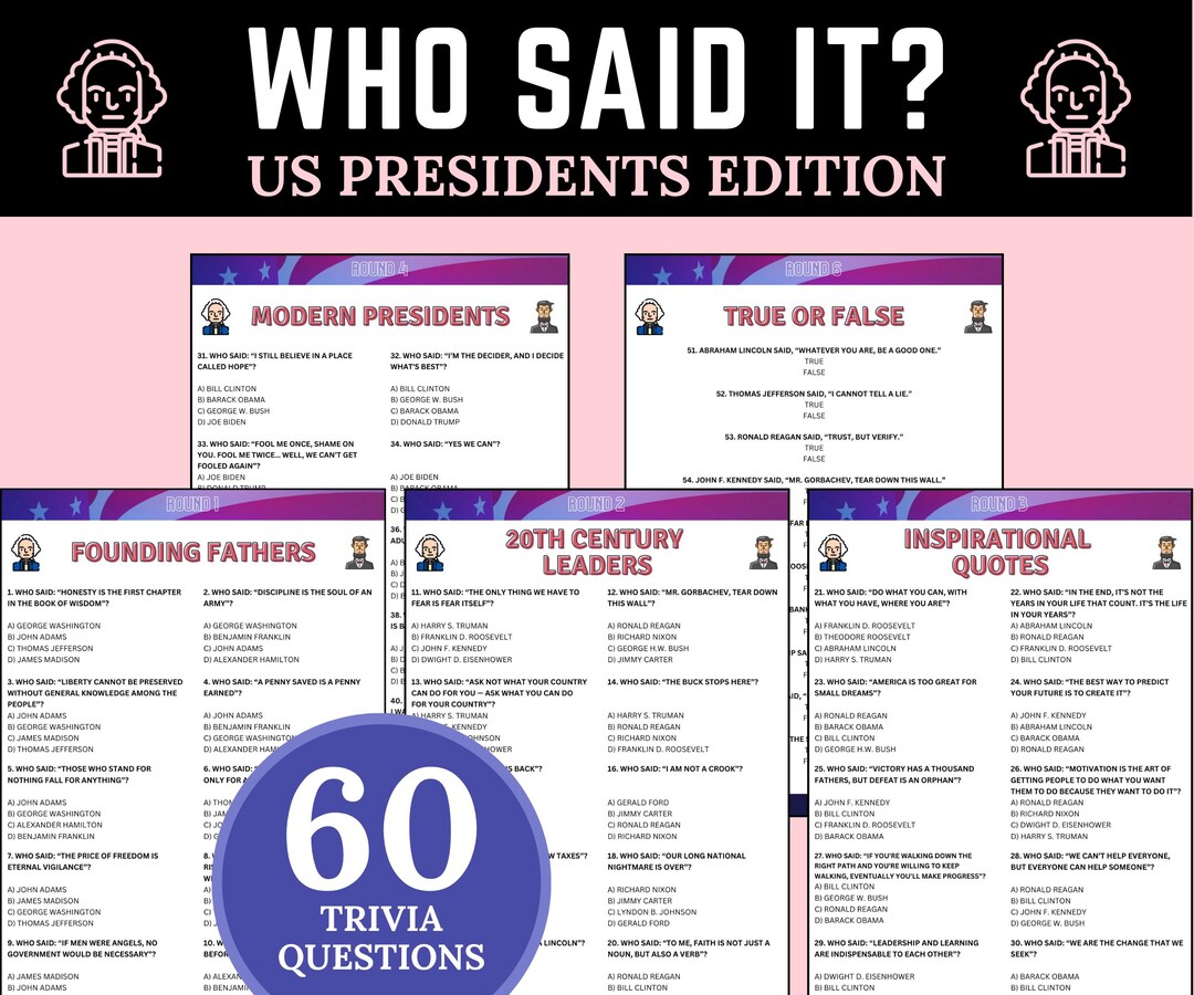 Guess Who Said It: US Presidents Edition, Printable Who Said It Game ...