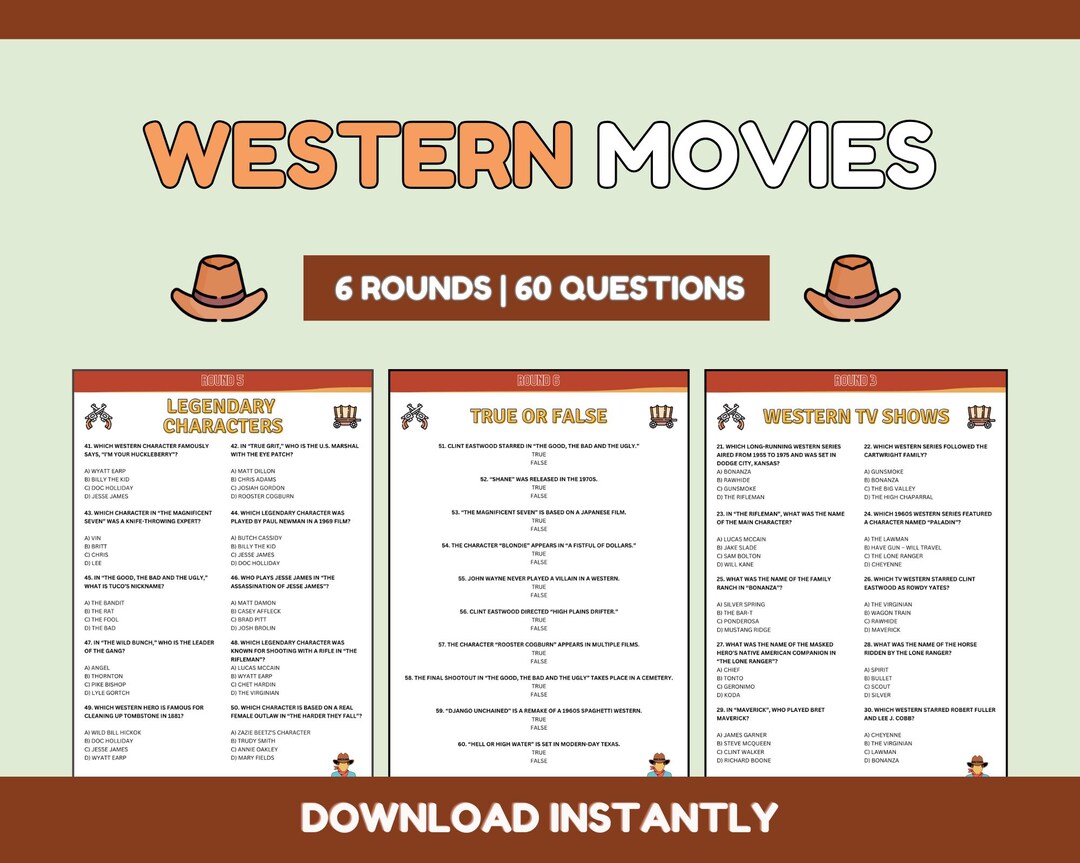 Western Movies Trivia Game | Western TV Show Trivia Questions | Western ...