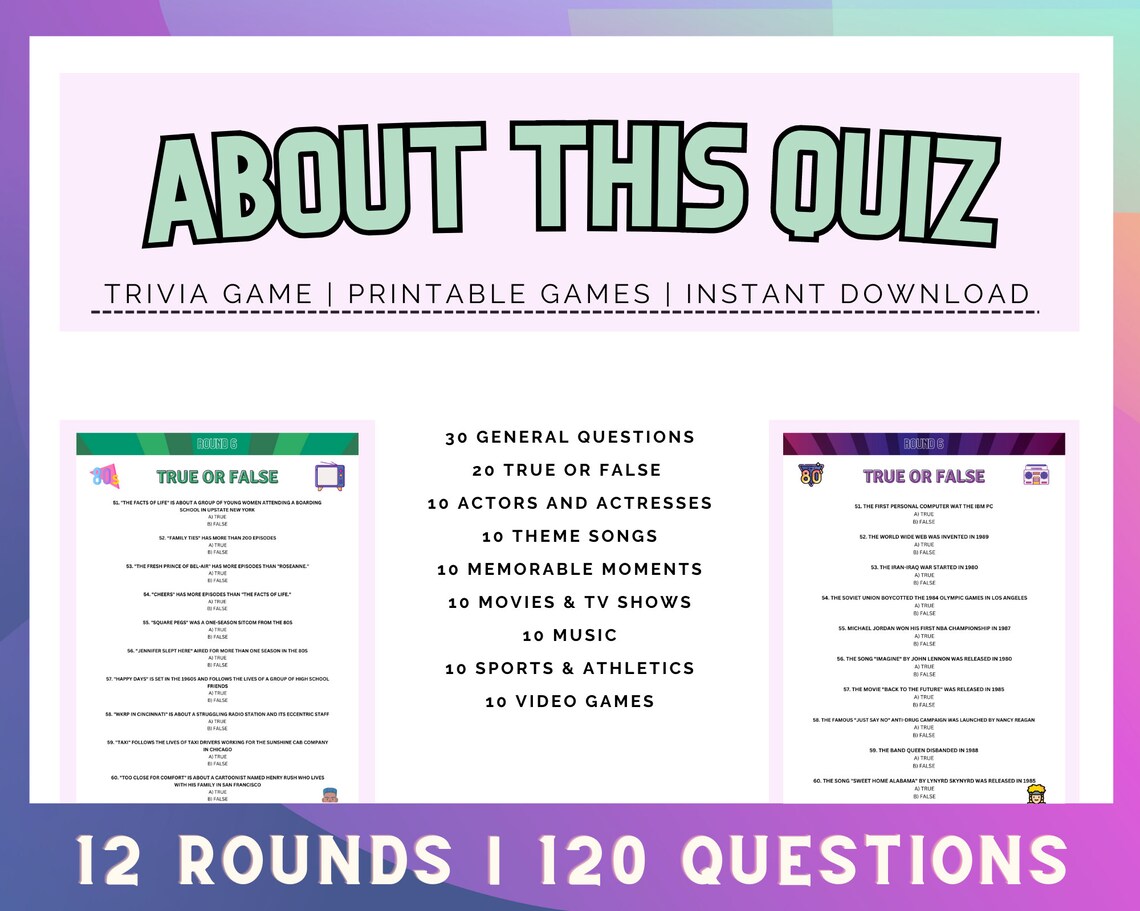 Born in the 80s Trivia & 80s Sitcoms Trivia | Trivia Bundle | 120 Trivia Questions for Trivia ...