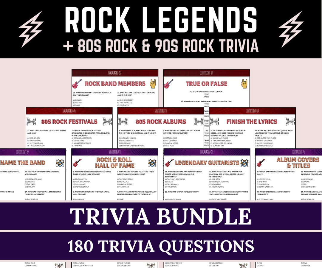 Rock Legends Trivia, 80s Rock Trivia & 90s Rock Trivia Bundle ...