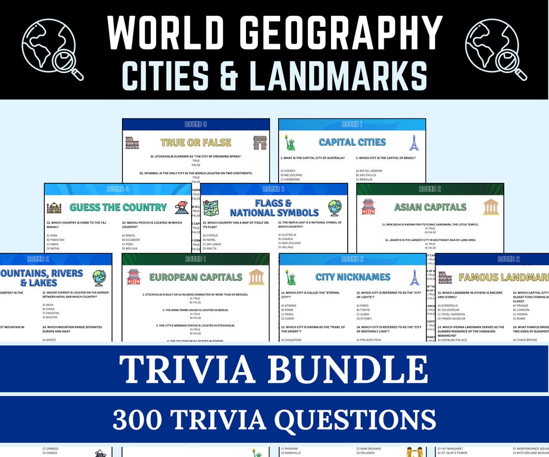 World Geography Trivia Bundle, Printable Geography Quiz for Classrooms ...