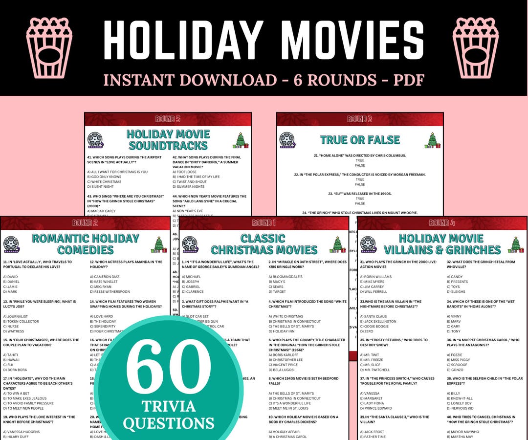 Printable Holiday Movies Trivia Game | Christmas Party for Families ...