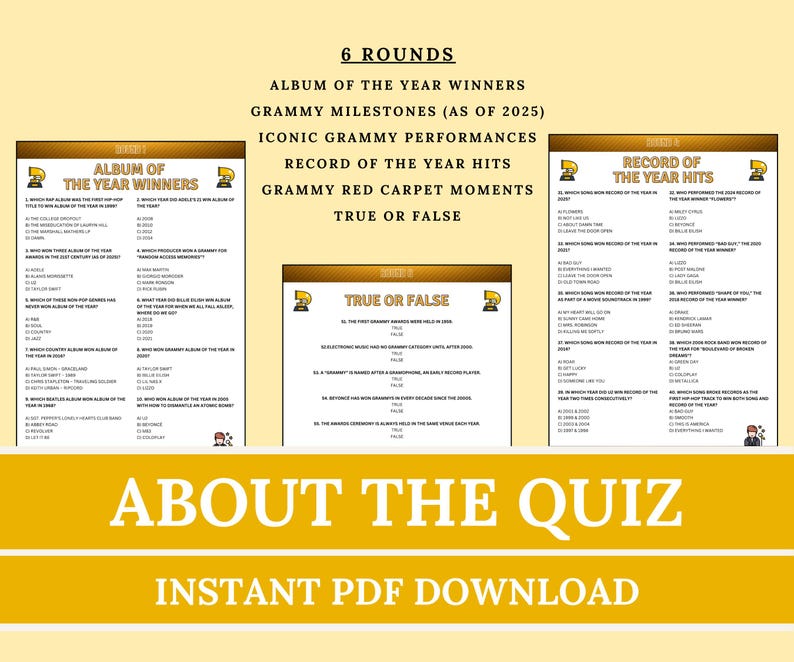 Grammy Awards Trivia Game | Printable Grammy Night Awards Activity ...