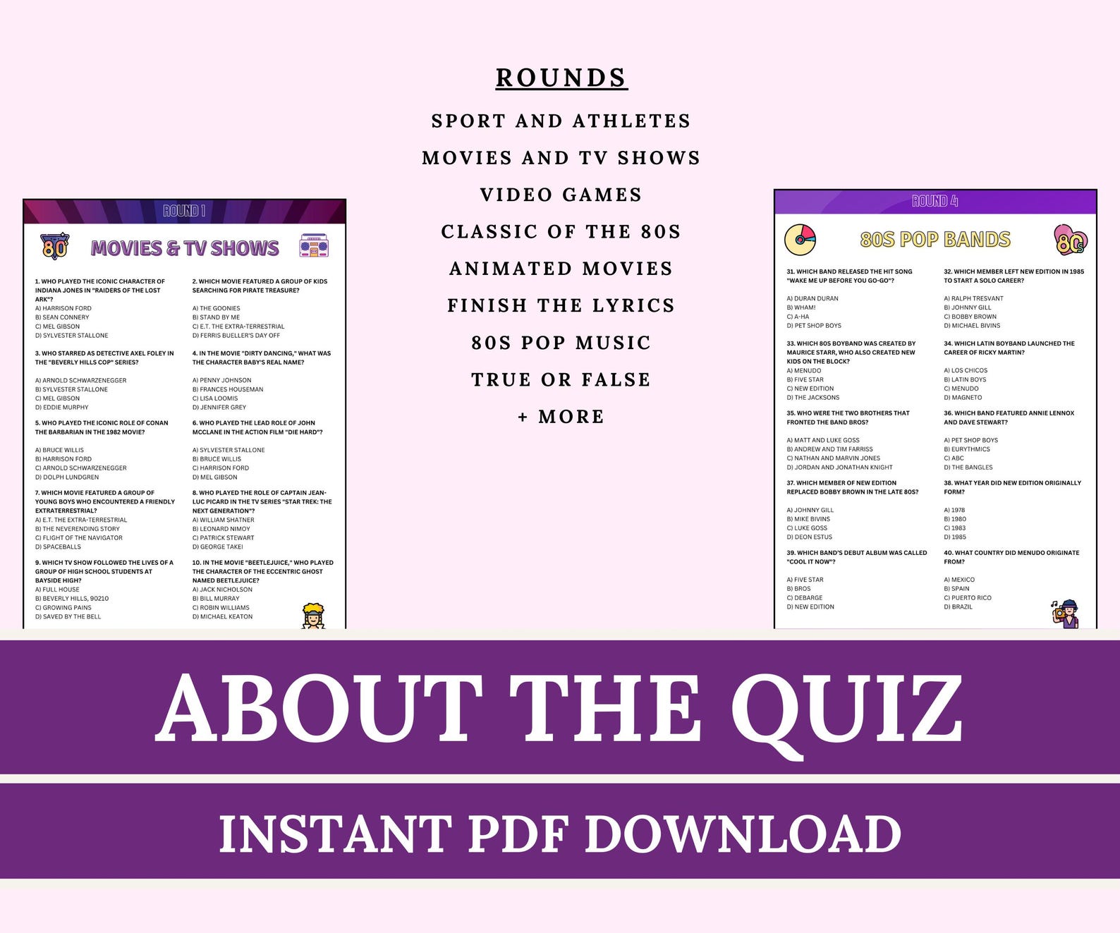 Born in the 80s Trivia Bundle | Printable 80s Music Quiz, 80s Music ...