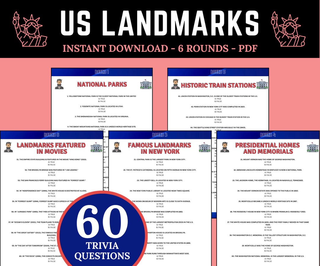 US Landmarks Trivia Printable | Fun American Geography Game | True or ...