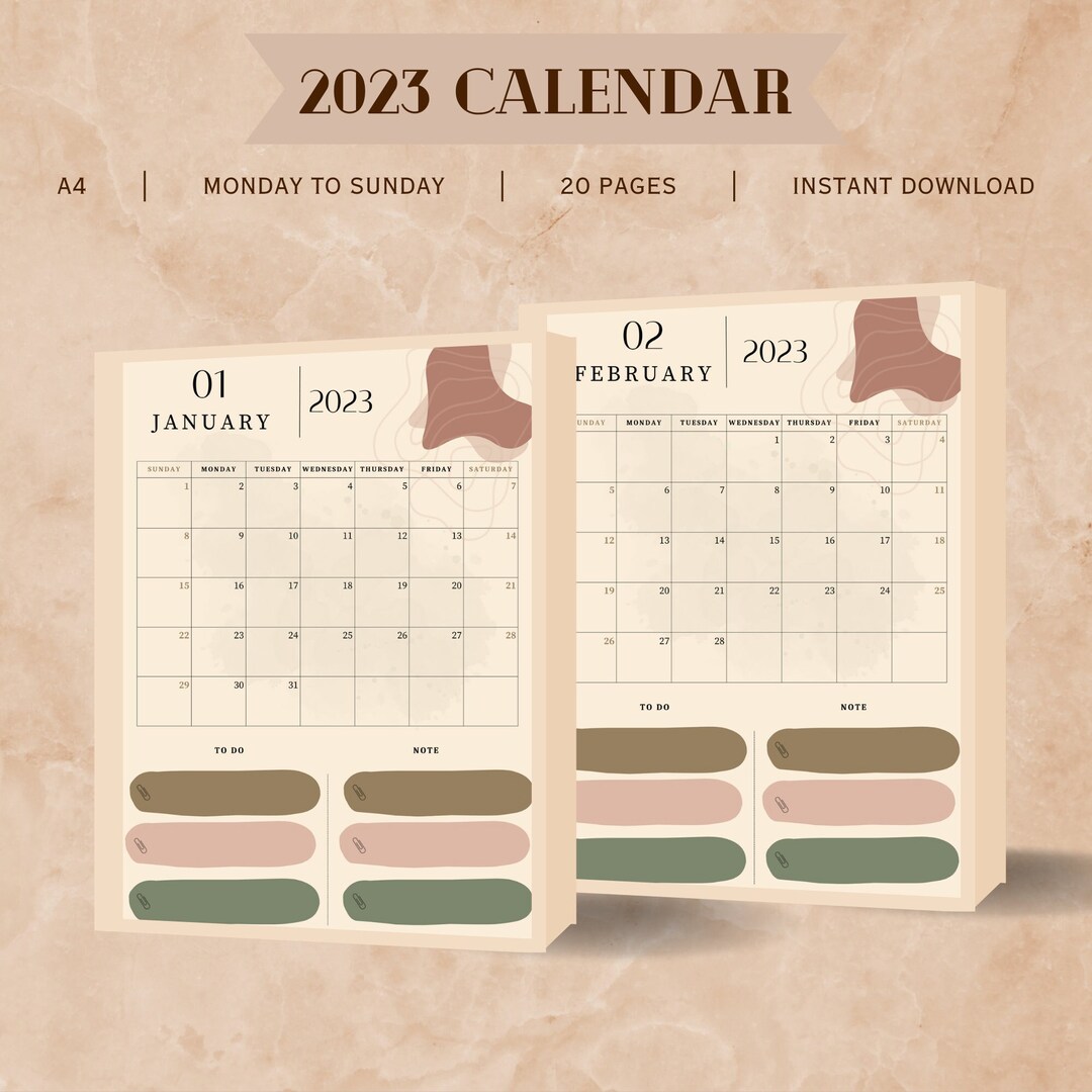 2023 Aesthetic Printable Calendar | Daily Planner | Weekly Planner | A4 ...