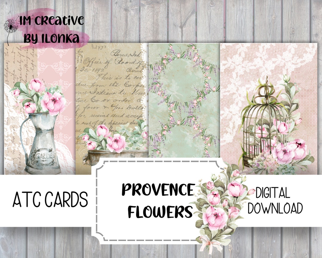 Provence Flowers Digital ATC Cards, Printable Scrapbook Ephemera ...