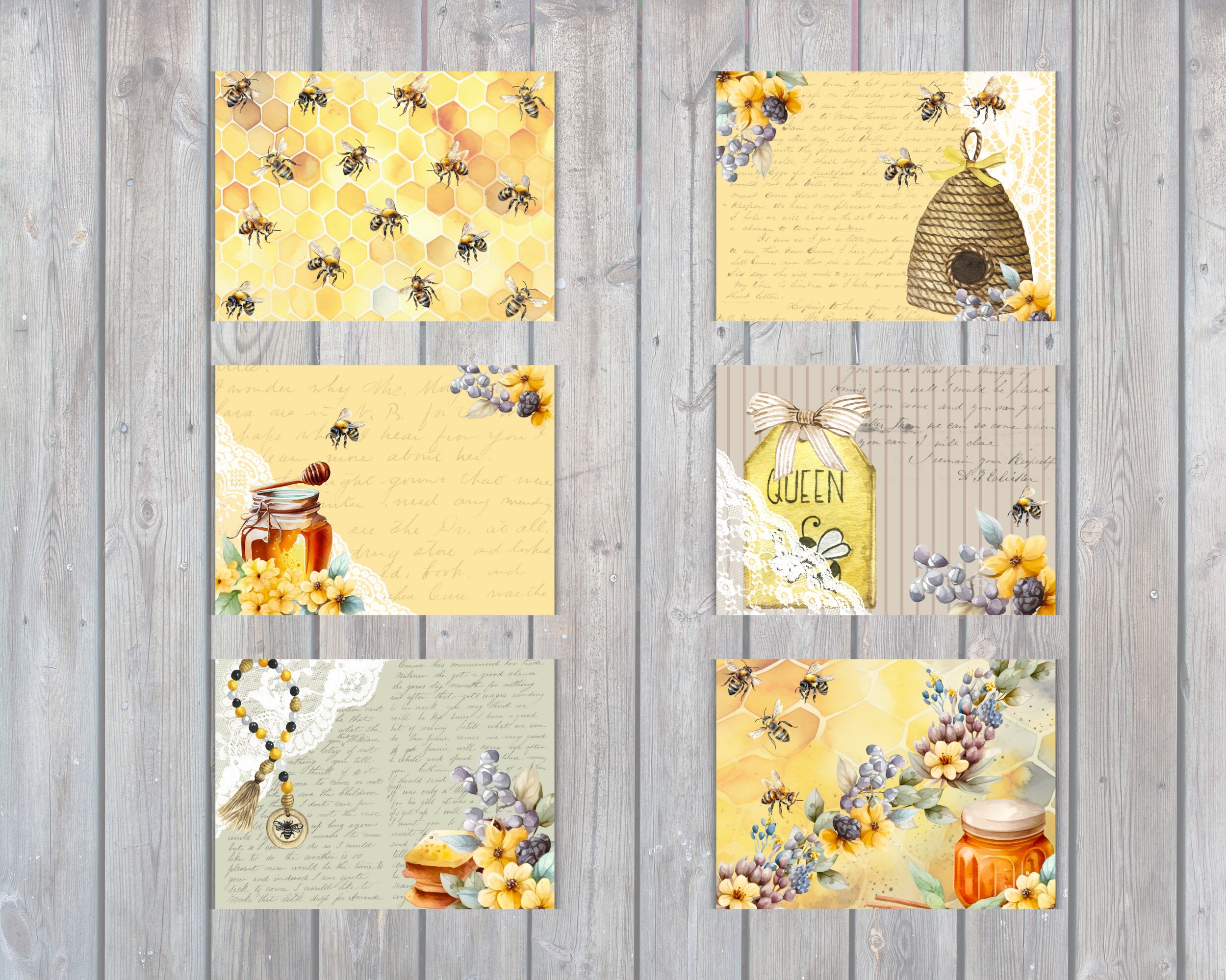 Honey Bee Digital Paper Pack, Printable Scrapbook and Journal Ephemera ...