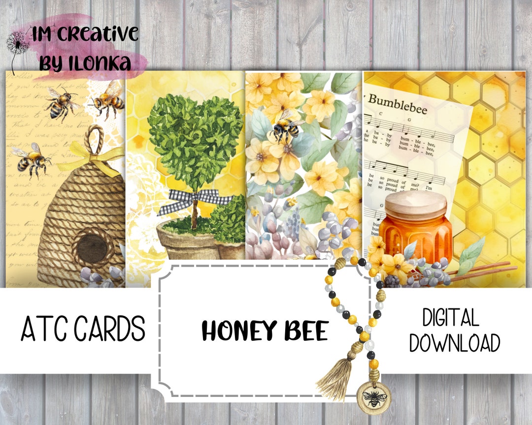 Honey Bees Digital ATC Cards, Printable Scrapbook Ephemera, Journal ...
