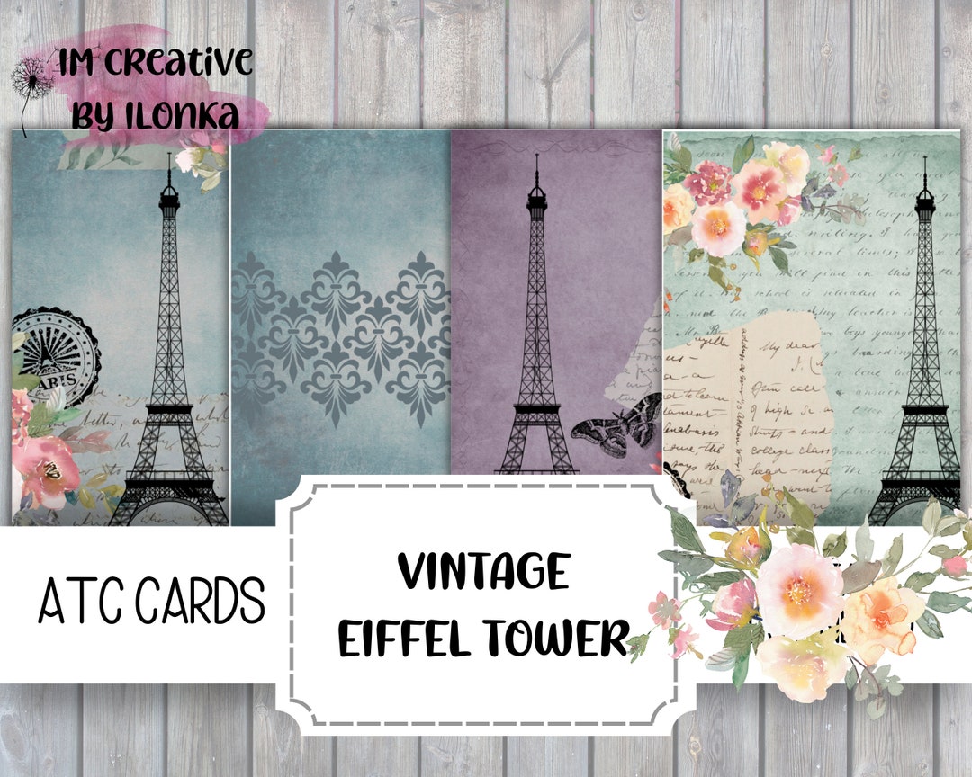 Vintage Eiffel Tower Digital ATC Cards, Printable Scrapbook Ephemera ...