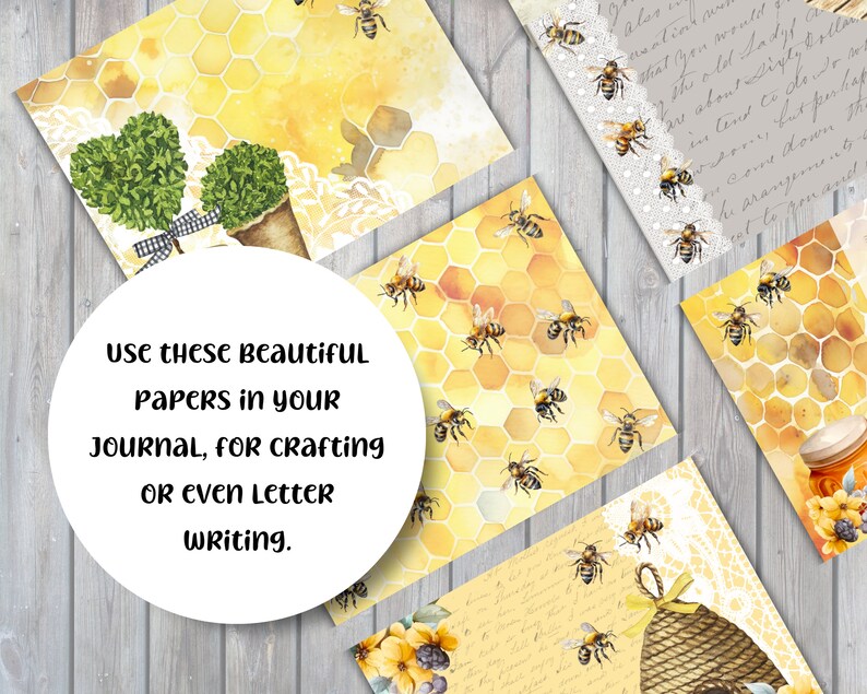 Honey Bee Digital Paper Pack, Printable Scrapbook and Journal Ephemera ...
