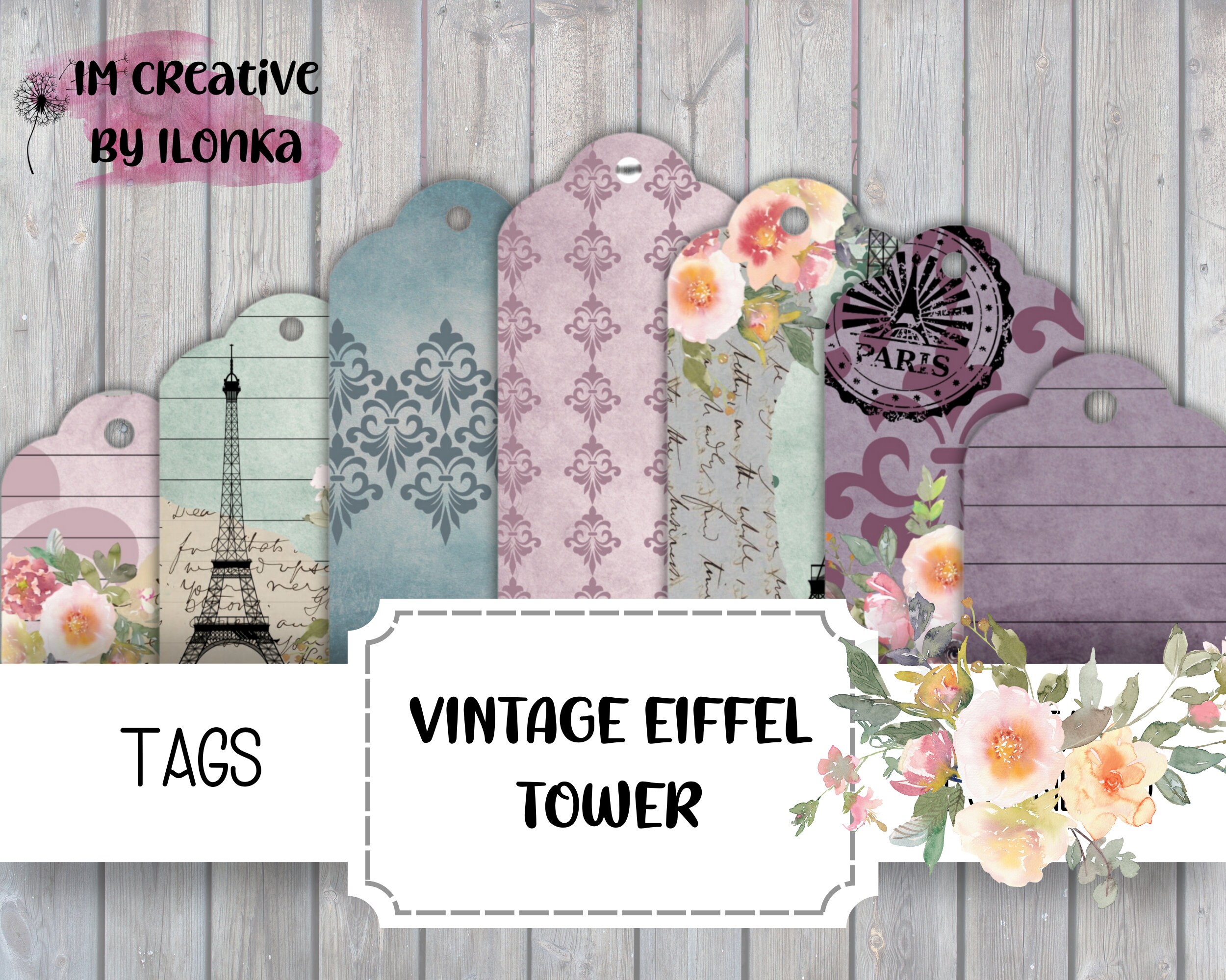 Vintage Eiffel Tower Tags Digital Download Printable - Etsy