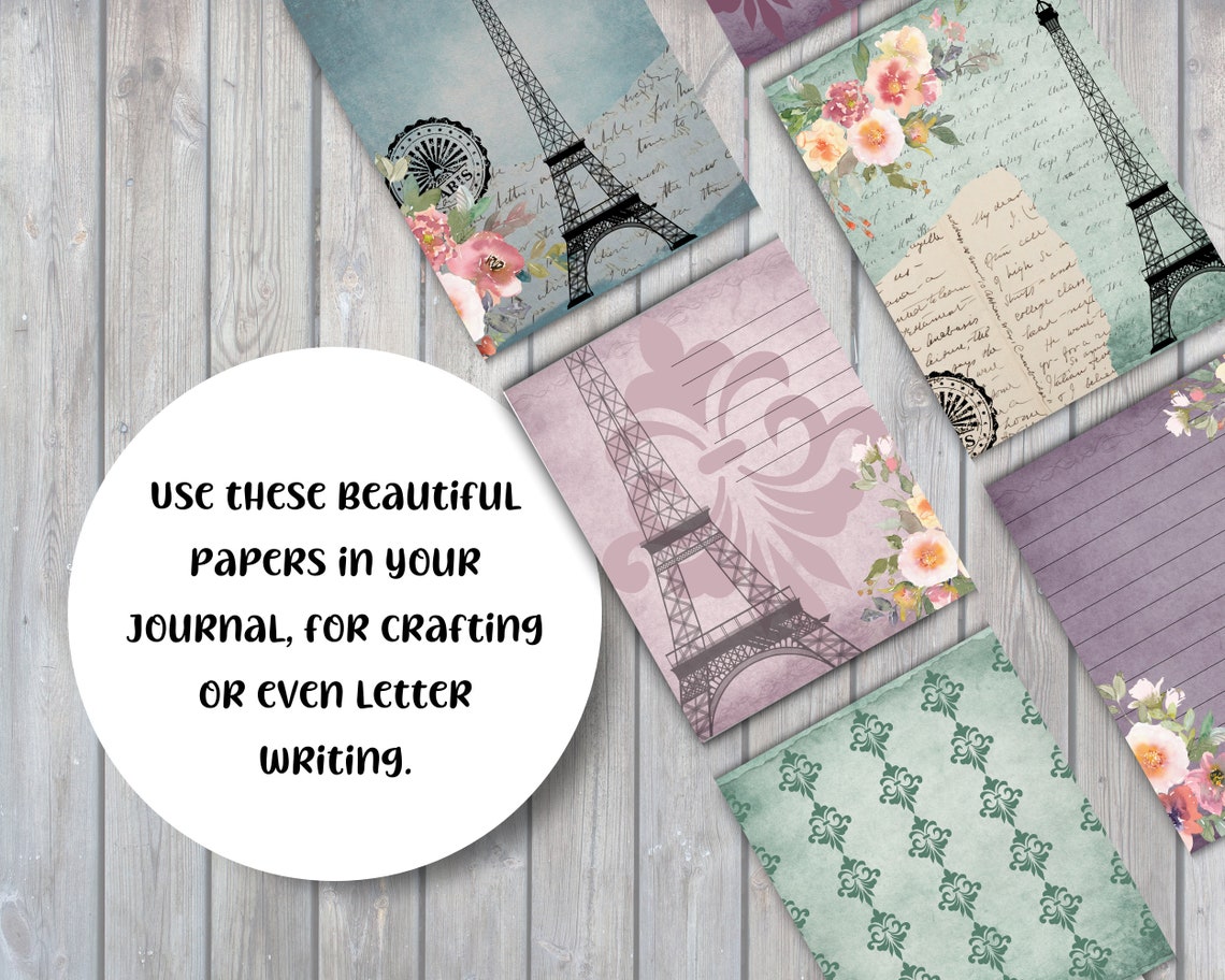 Vintage Eiffel Tower Digital Paper Pack, Printable Scrapbook Ephemera ...