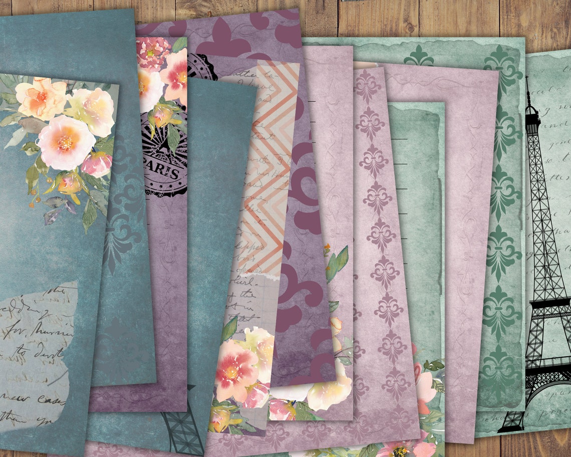 Vintage Eiffel Tower Digital Paper Pack, Printable Scrapbook Ephemera ...