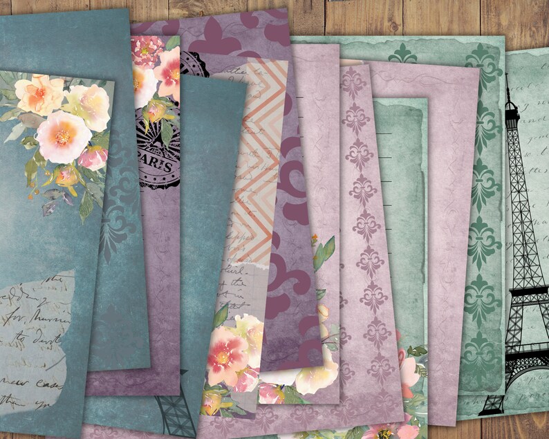 Vintage Eiffel Tower Digital Paper Pack, Printable Scrapbook Ephemera ...